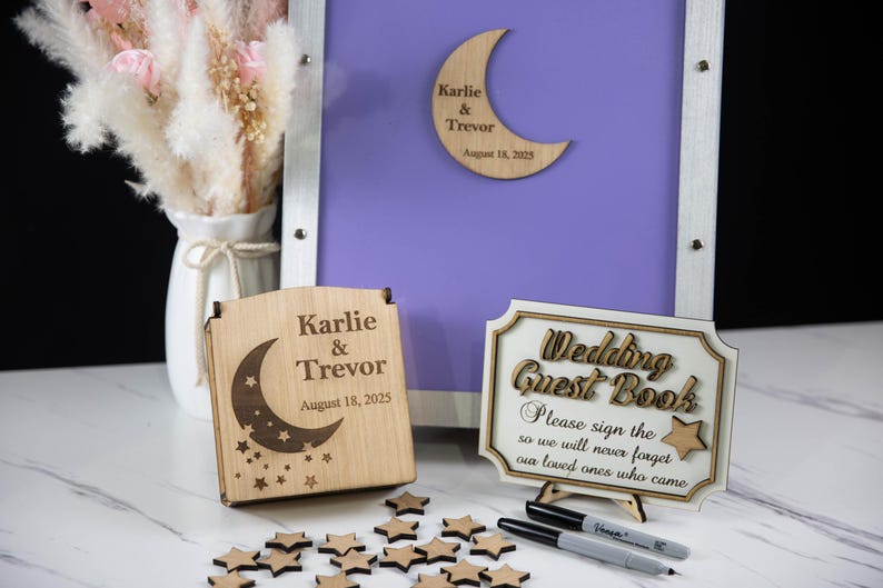Moon & Stars Baby Shower Guest Book – Personalized Night Sky Guestbook ...