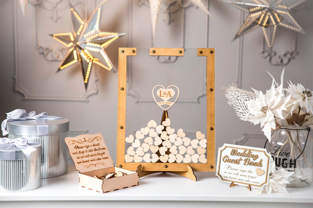 Wedding Guestbook Frame Guest Book Transparent Wood Frame Personalized ...