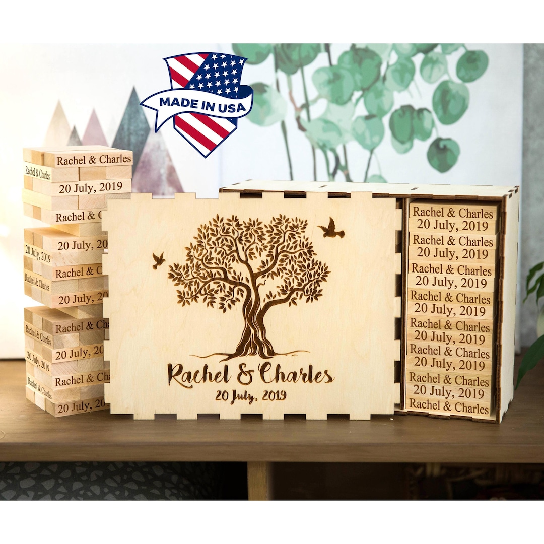 Custom Wedding Tumble Tower Guest Book: Engraved Wooden Blocks ...