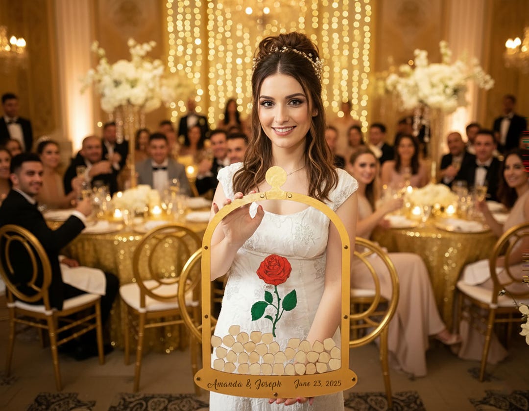 Custom Rose Wedding Guest Book Alternative: Beauty and Beast Drop Box ...