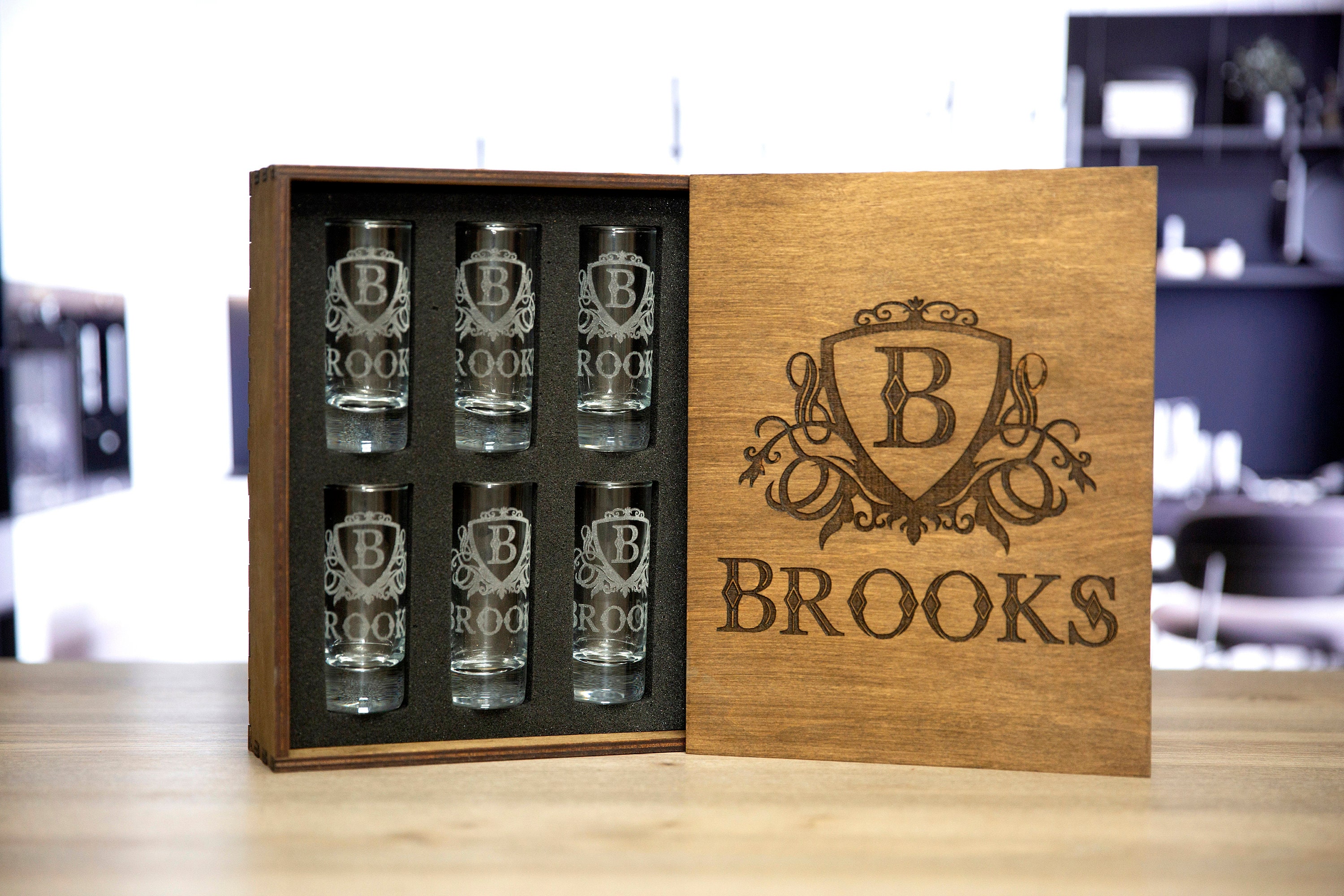 Custom Decanter and Shot Glasses Set in Personalized Wooden Box ...