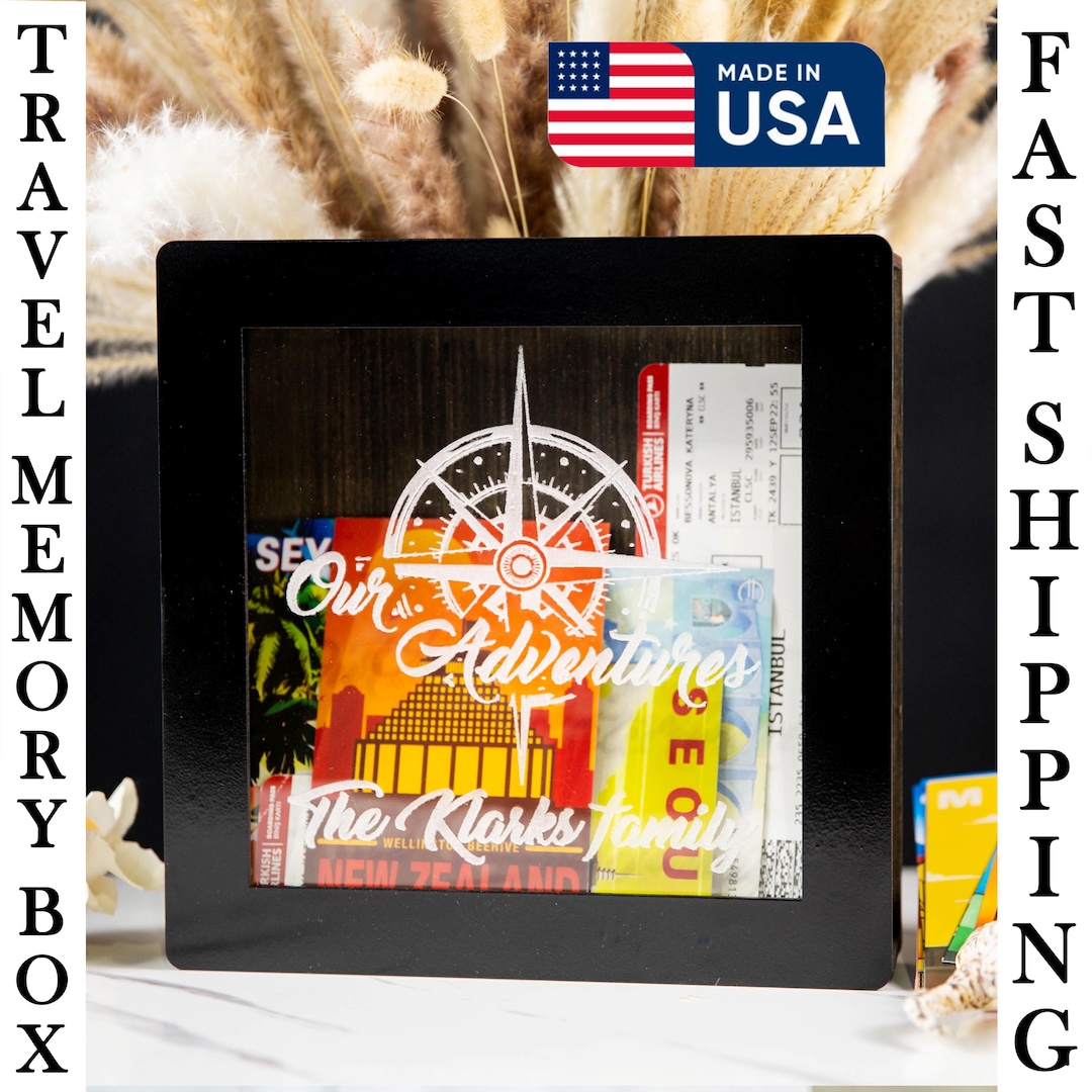 Personalized Wooden Travel Memory Box: Ticket & Souvenir Shadow Box ...