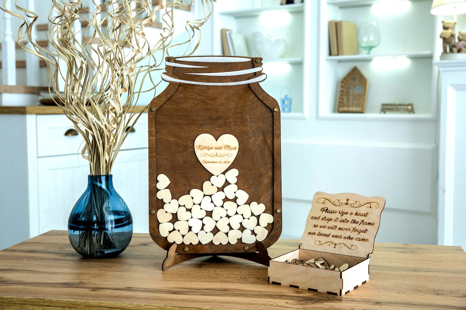 Rustic Mason Jar Wedding Guest Book: Wooden Hearts Guestbook ...