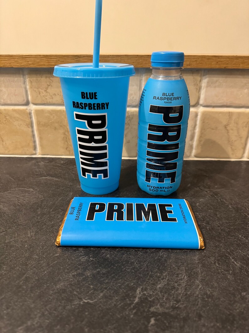 Prime Hydration Blue Raspberry Full Unopened Bottle, 24oz Cold Cup and ...
