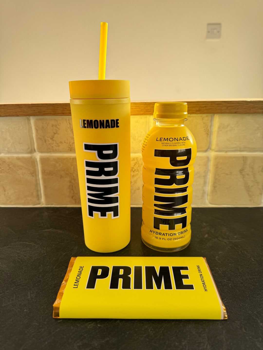 Prime Hydration Lemonade Full Unopened Bottle, 16 Oz Skinny Tumbler and ...