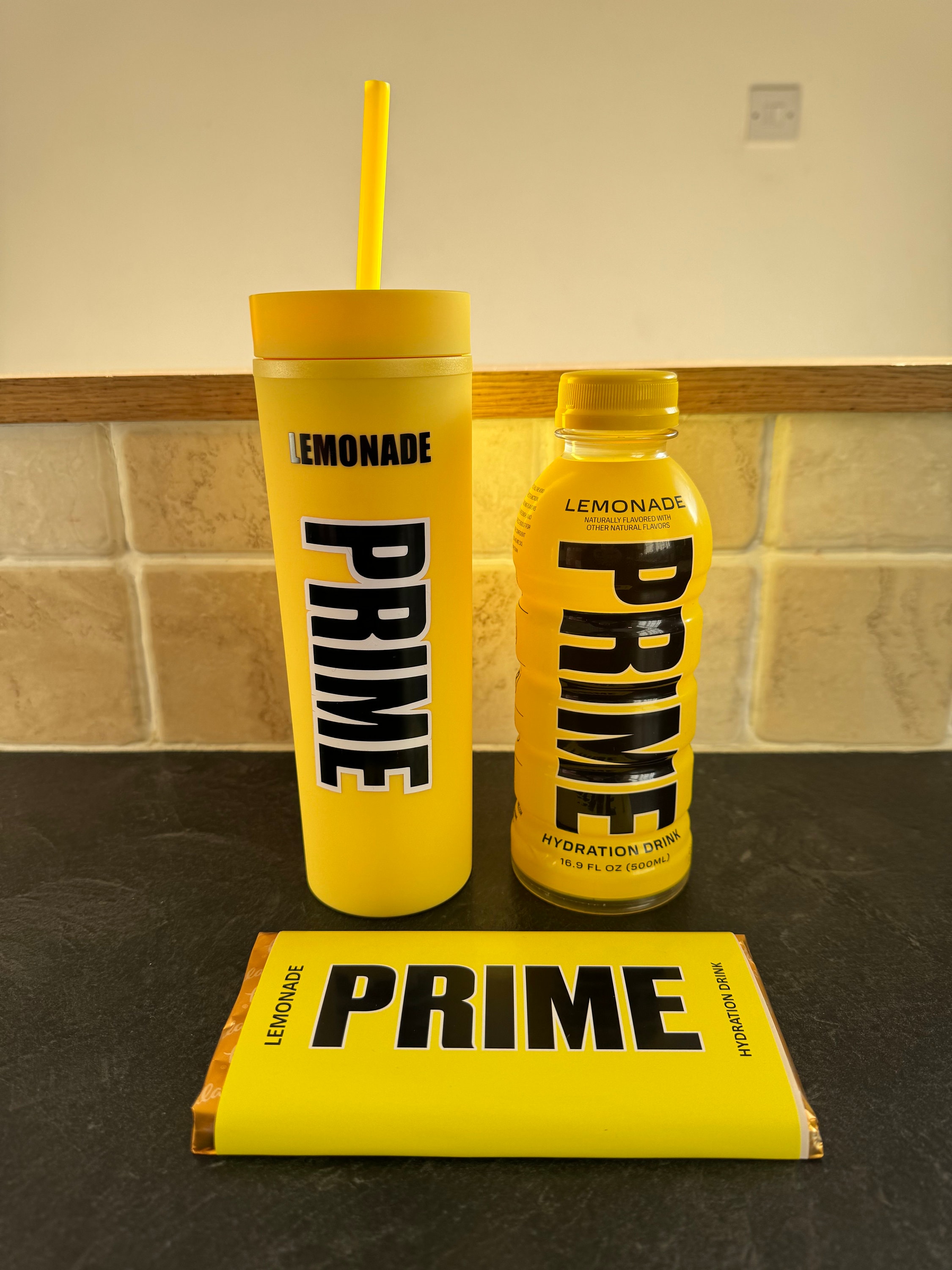 Prime Hydration Lemonade Full Unopened Bottle, 16 Oz Skinny Tumbler and ...