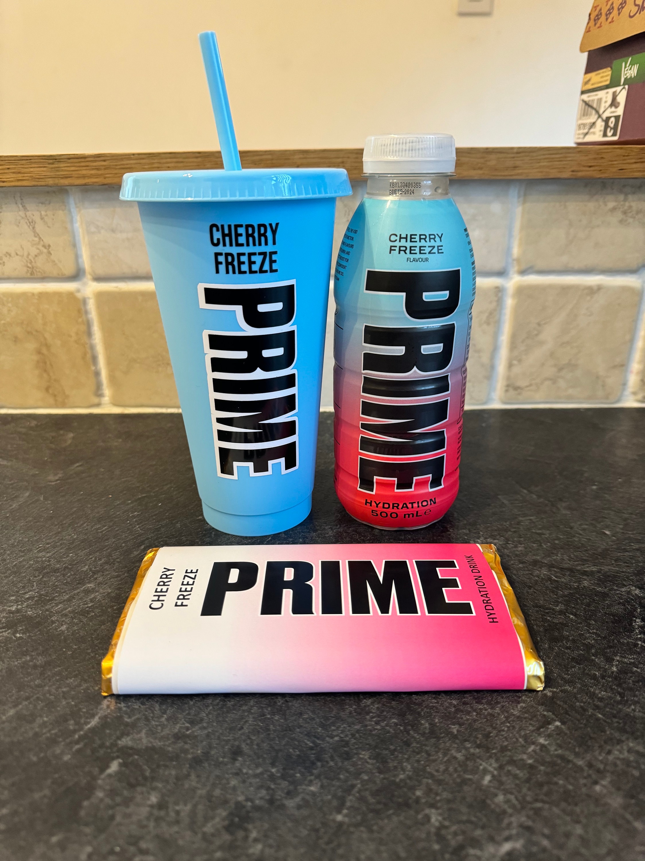 Prime Hydration Cherry Freeze Full Unopened Bottle, 24oz Cold Cup and Chocolate Bar Pack. - Etsy UK