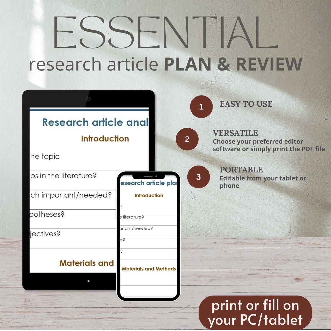 Research Planner & Review, Academic Paper Planner, Printable Phd ...