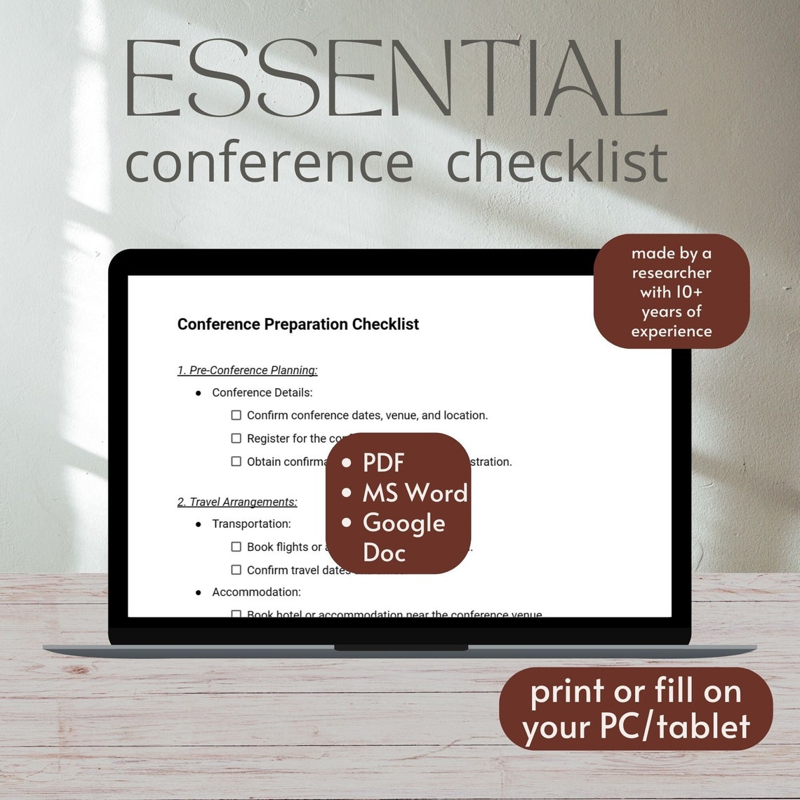 Conference Planner Checklist, Academic Schedule, Printable Preparation ...