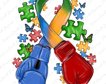 Autism Boxing Gloves Png Sublimation Design Download, Autism Awareness ...