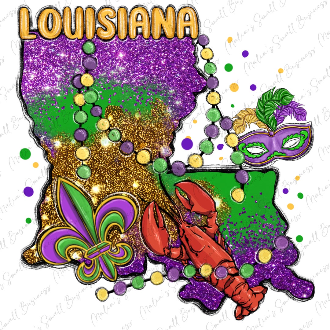 Mardi Gras Louisiana Map Png Sublimation Design Download, Mardi Gras ...