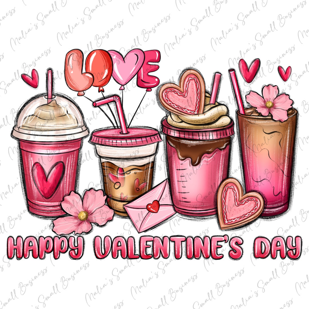 Happy Valentine's Day Coffee Cups Png Sublimation Design Download ...