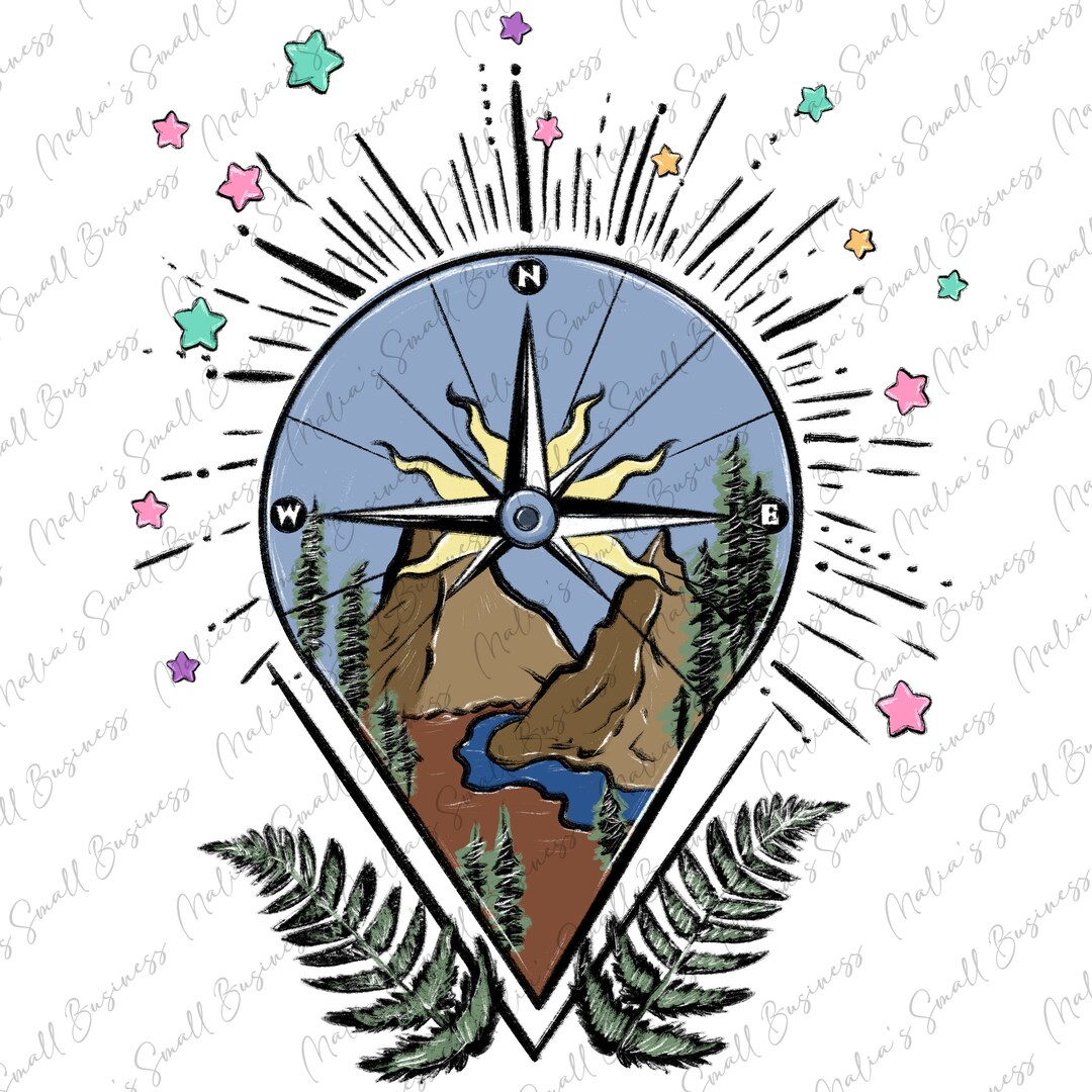 Compass With Mountain Png Sublimation Design Download, Mountain Trip ...
