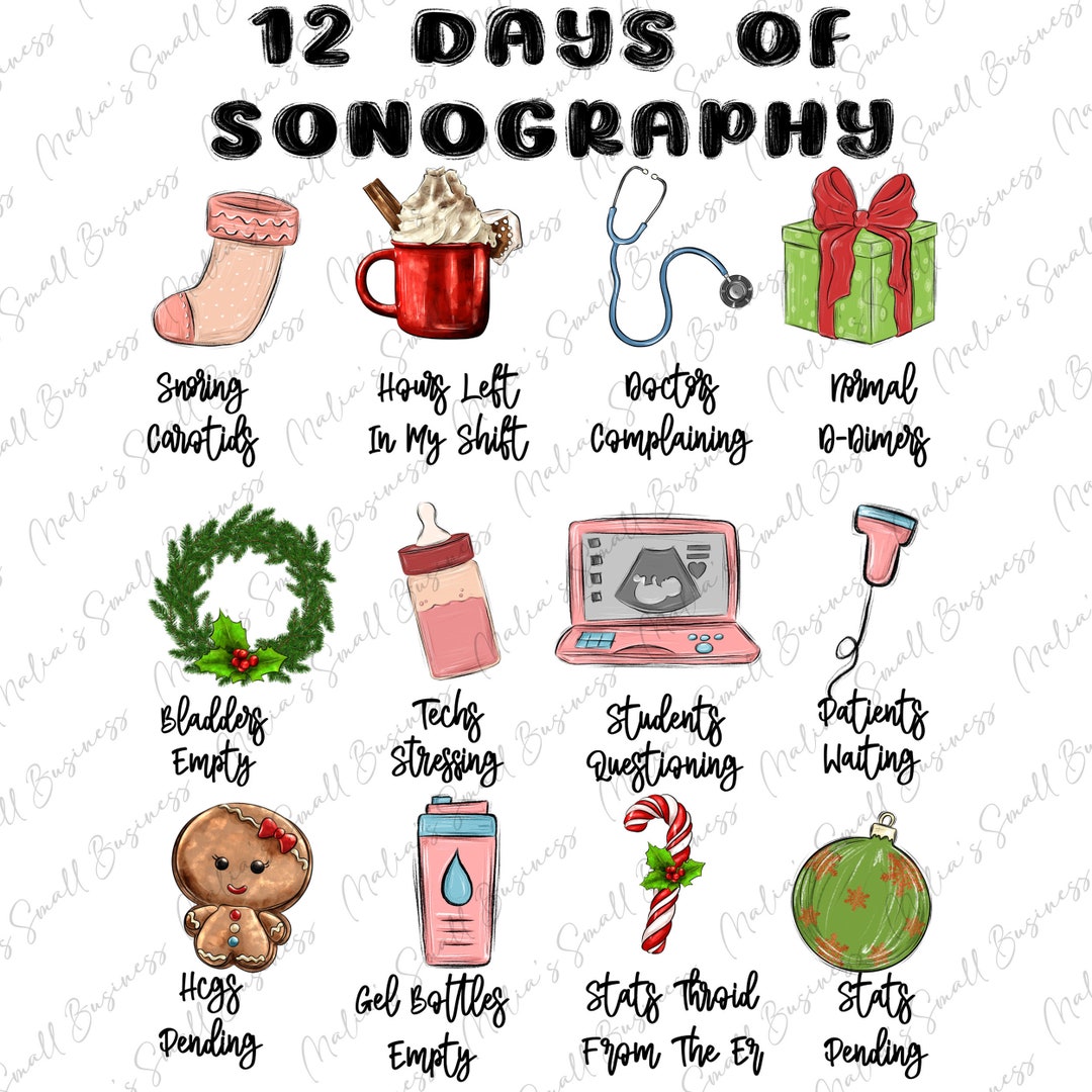 The 12 Days of Sonography Png Sublimation Design Download, Merry ...