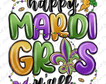 Happy Mardi Gras Y'all Png Sublimation Design Download, Happy Mardi ...