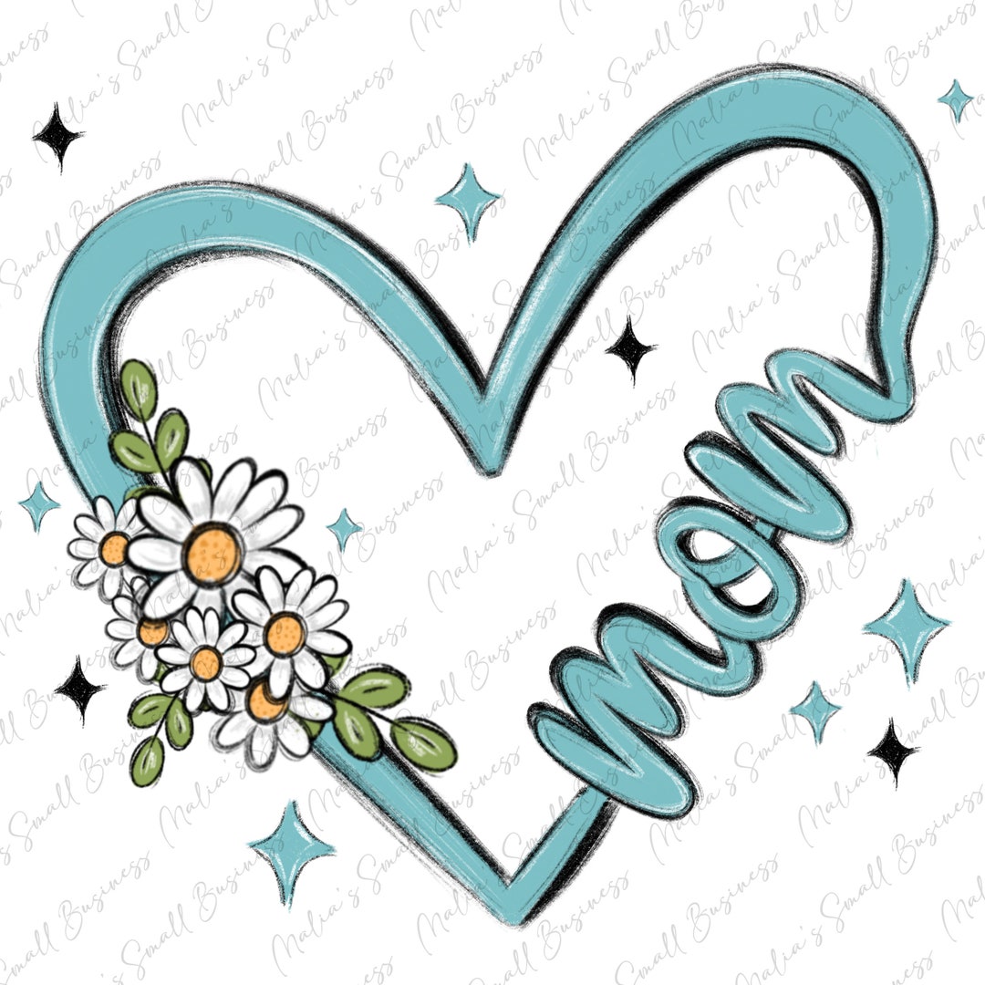Mom With Heart and Flowers Png Sublimation Design Download, Mom Png ...