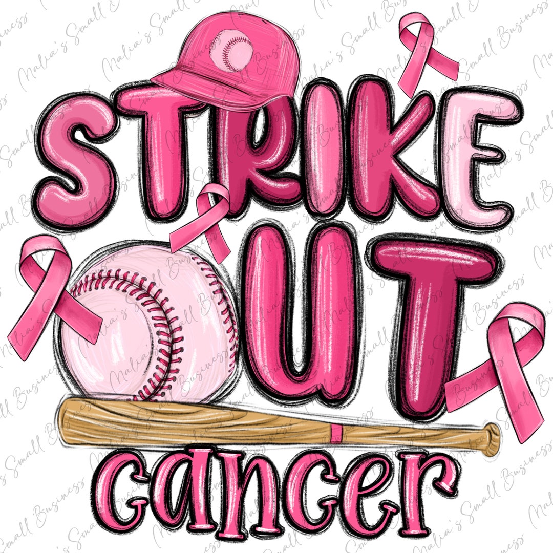 Strike Out Cancer Baseball Png Sublimation Design Download, Cancer Ribbon Png,breast Cancer ...