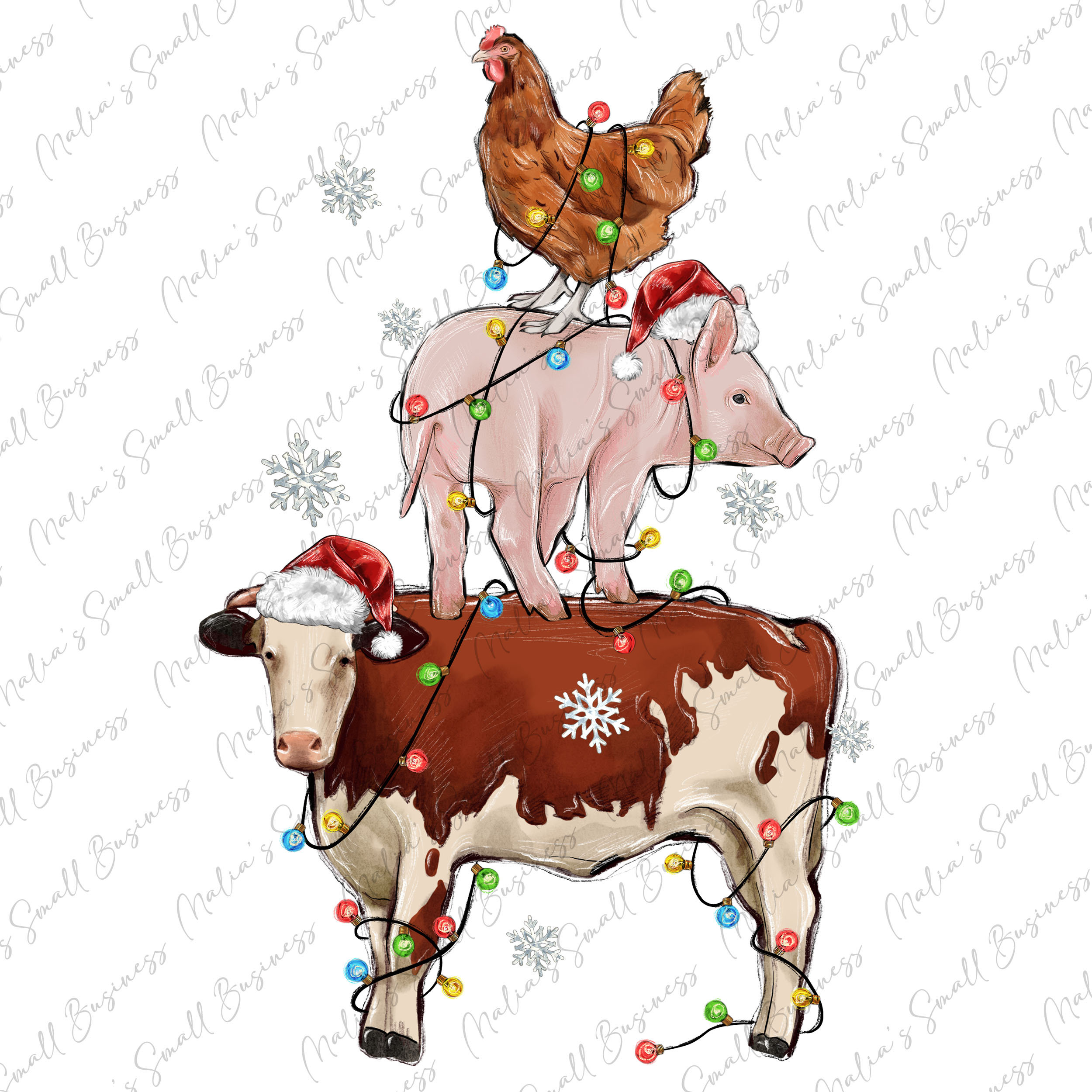 Merry Christmas Farm Animals Png Sublimation Design Download, Merry ...