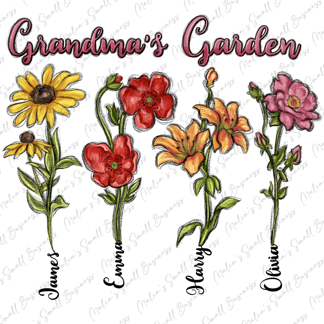 Grandma's Garden Flowers Png Sublimation Design Download, Personalized ...