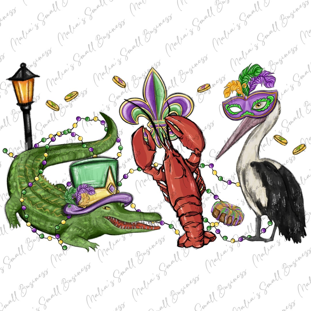 Mardi Gras Alligator Crawfish Pelican Png Sublimate Designs Download ...