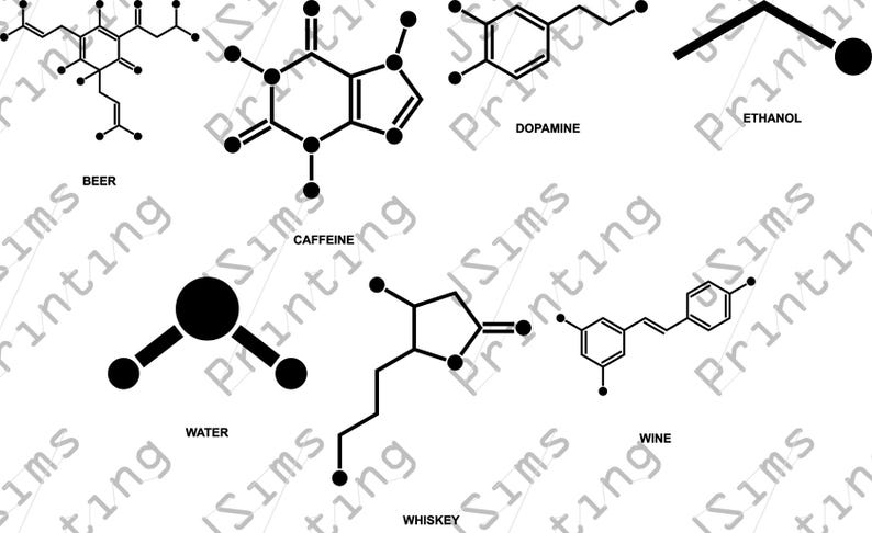 Molecule SVG Bundle, Beer, Caffeine, Dopamine, Ethanol, Water, Whiskey ...
