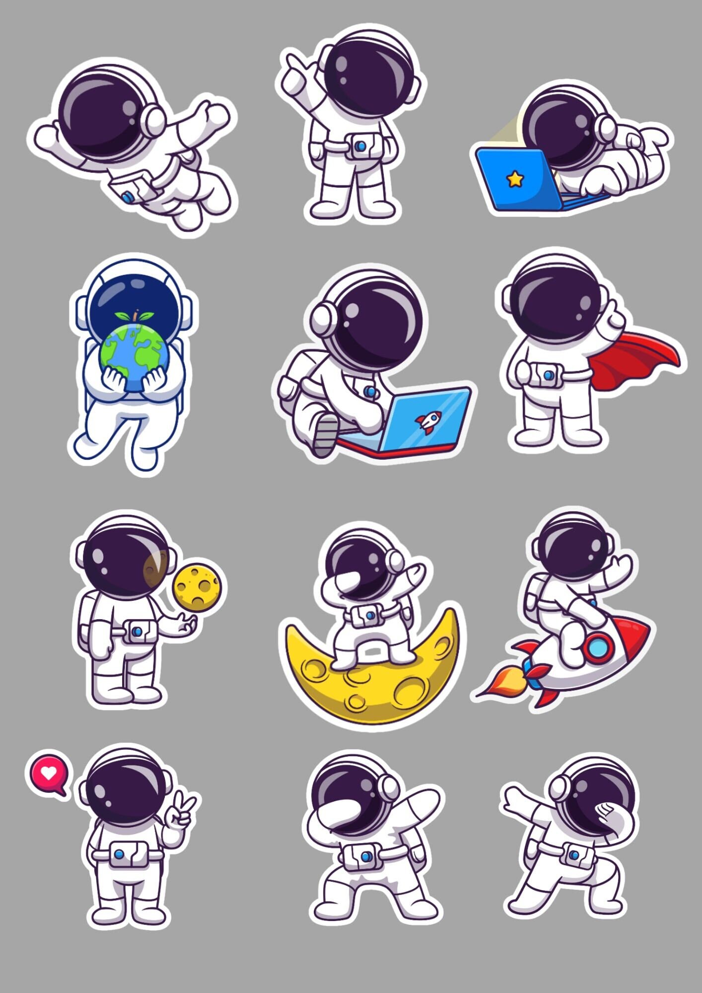 12 Astronaut Boy Print and Cut Digital PNG Sticker Sheets 12 - Etsy