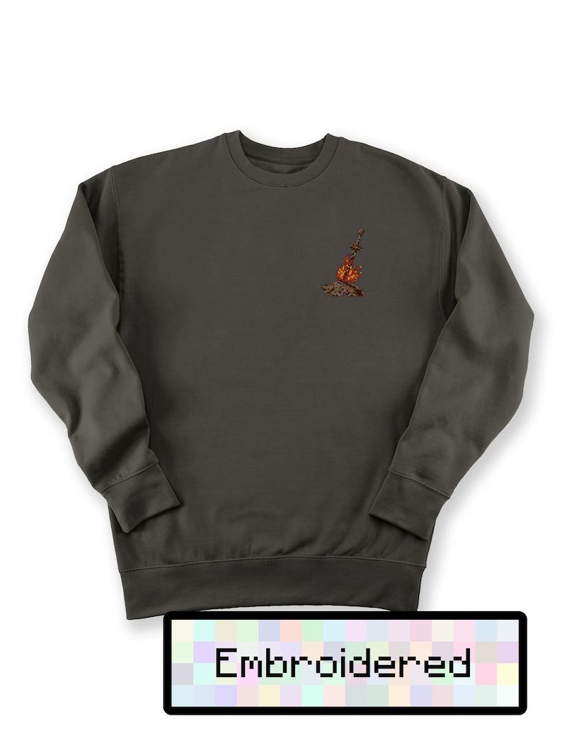 Bonfire Embroidered Pixel Art Sweater - Cross-stitch Pixel Art, Dark ...