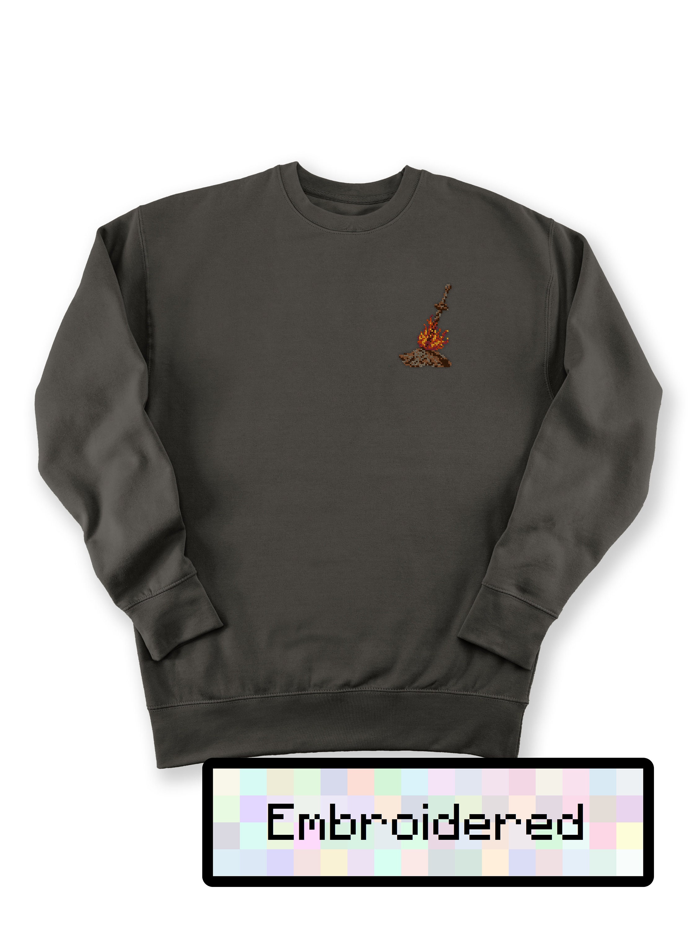 Bonfire Embroidered Pixel Art Sweater - Cross-stitch Pixel Art, Dark ...