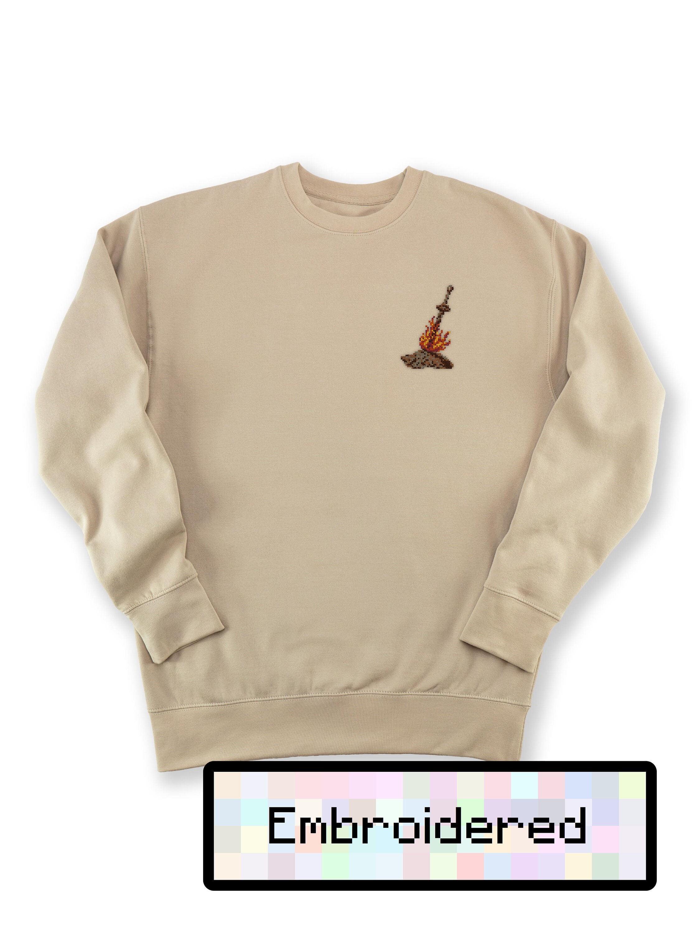 Bonfire Embroidered Pixel Art Sweater - Cross-stitch Pixel Art, Dark ...