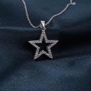 925 Sterling Silver Star Pendant Necklace With Natural Certified Moissanite Star Charm Necklace ...