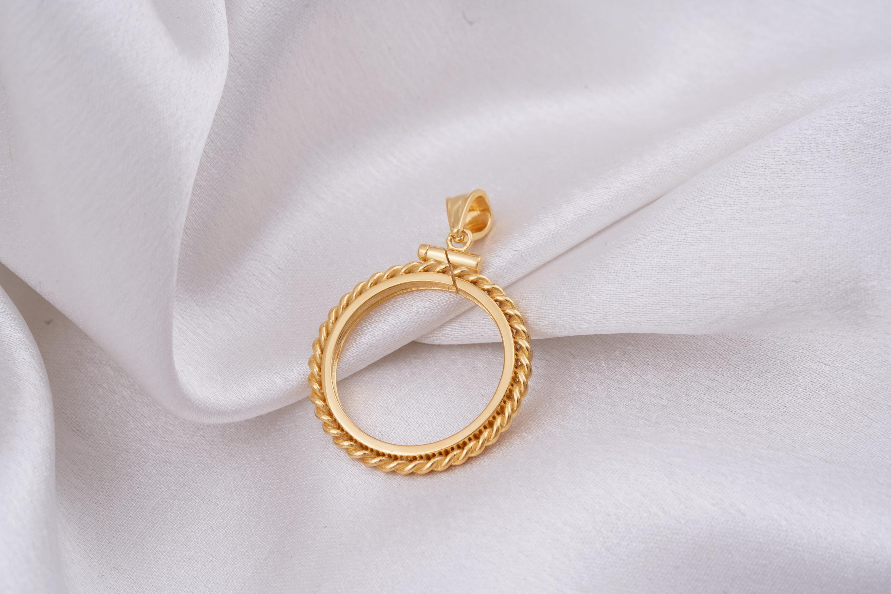 14K Gold Plated & Sterling Silver Coin Bezel, Rope Border Pendant Frame ...
