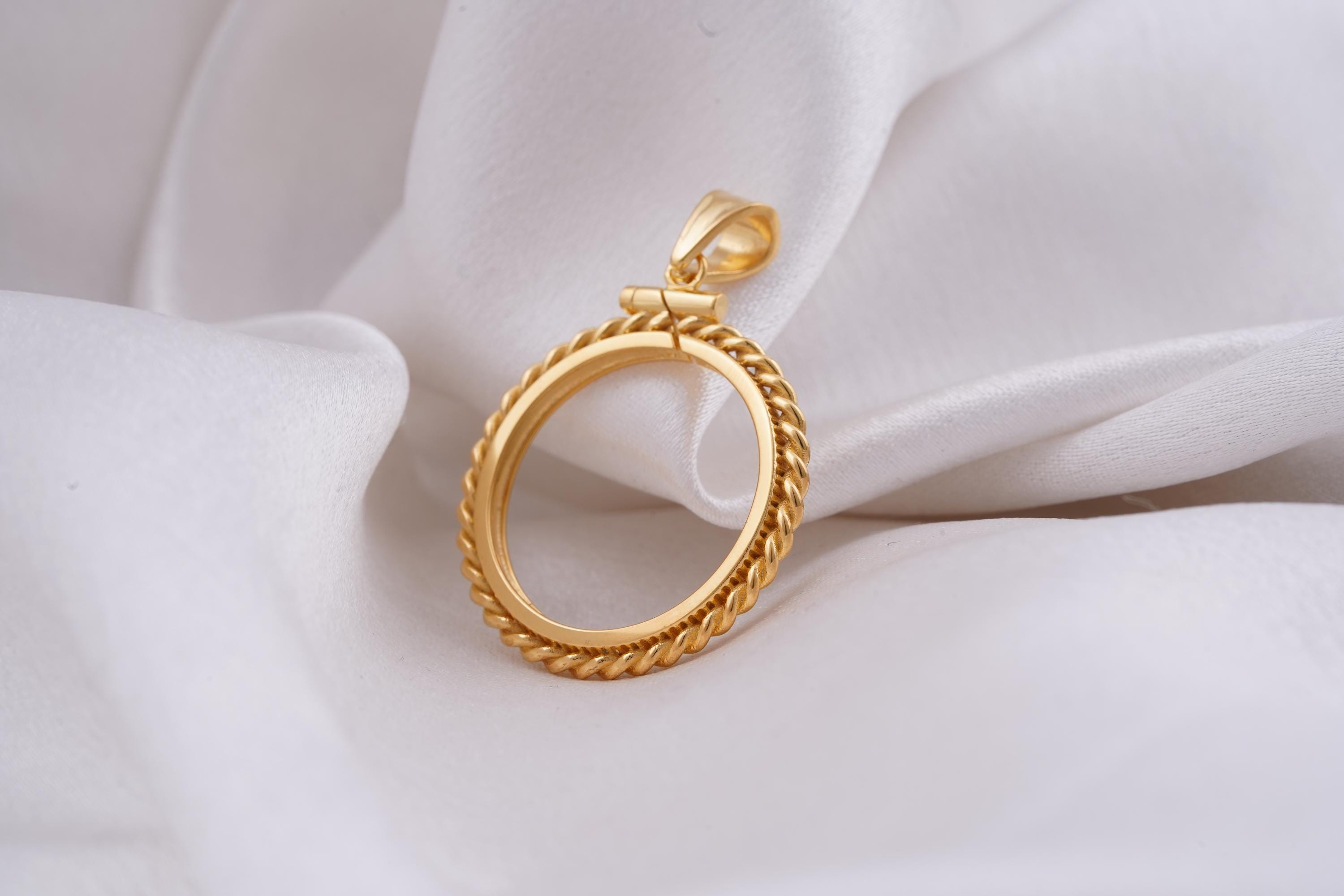14K Gold & Sterling Silver Coin Bezel, Rope Border Pendant Frame - Etsy