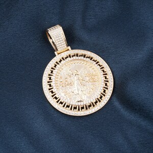 Mexican 50 Pesos Gold Coin Pendant , 2CT Round Diamond Necklace 14K ...