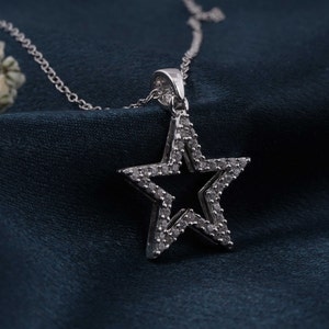 925 Sterling Silver Star Pendant Necklace With Natural Certified Moissanite Star Charm Necklace ...
