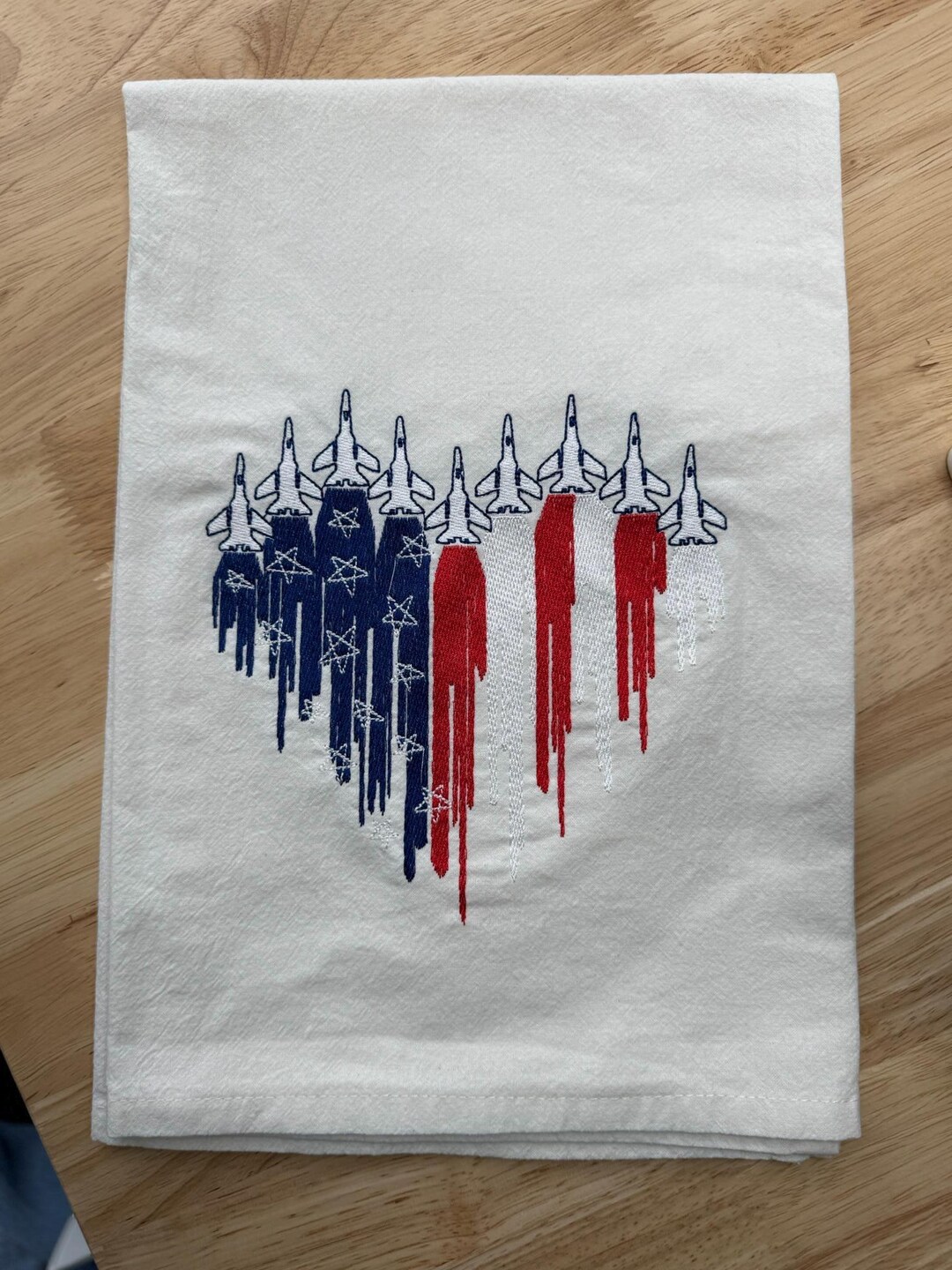Embroidered American Flag Heart Flour Sack Towel: Patriotic USA Decor ...