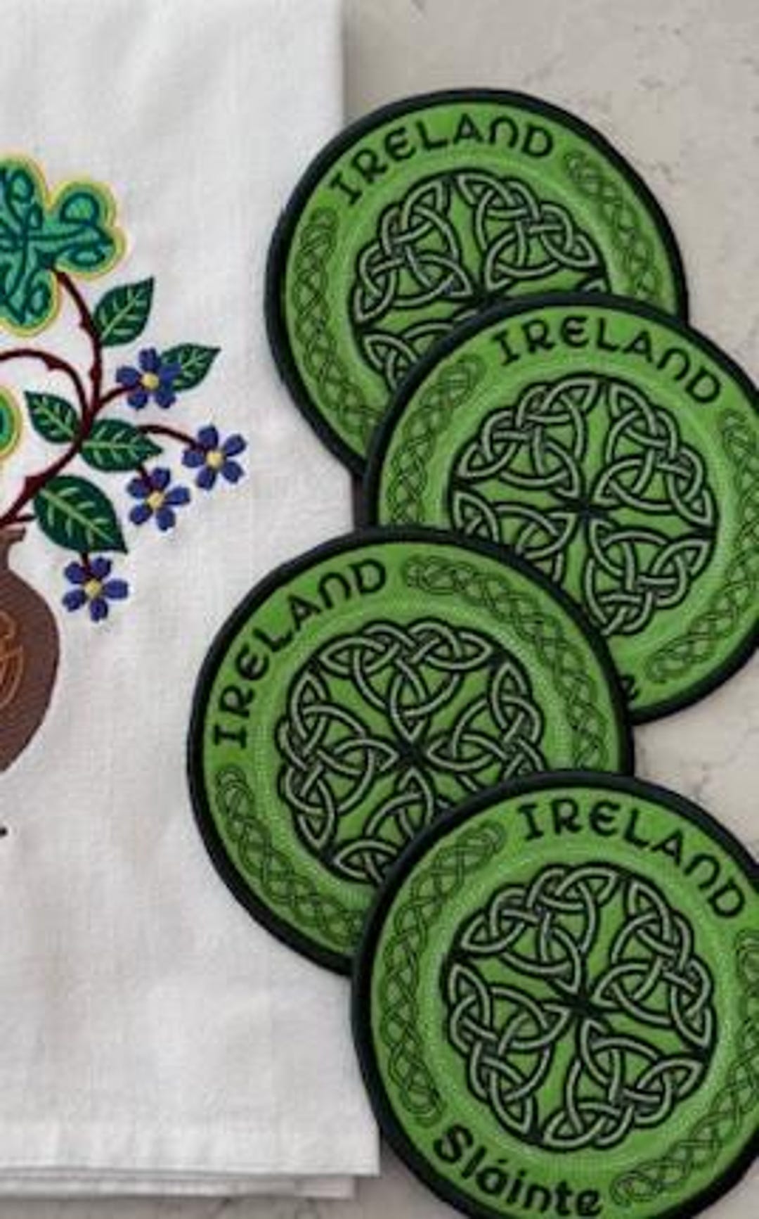 Irish Coasters Embroidered With "ireland" and "slainte," St. Patrick's ...