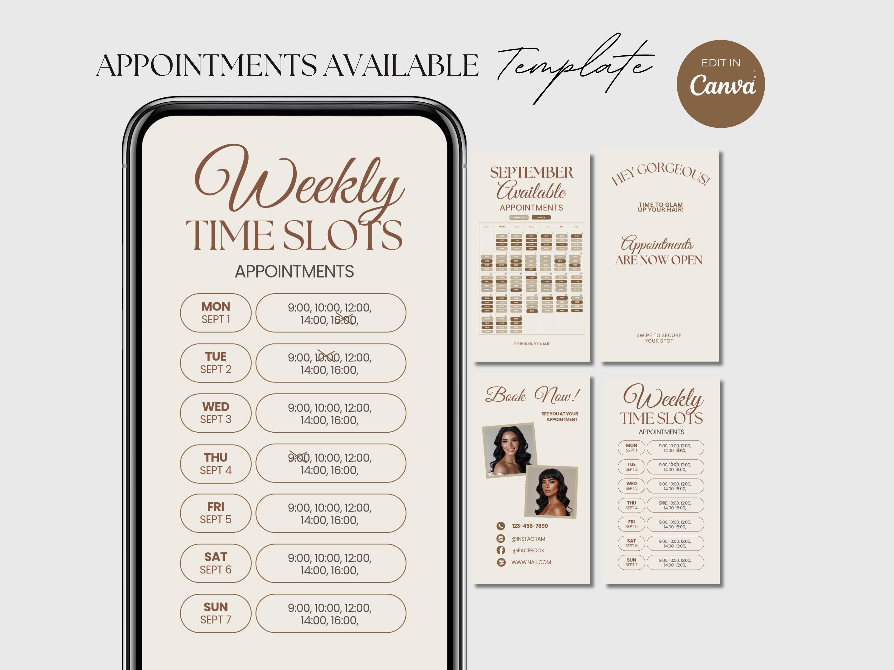 Weekly Available Appointments Template Hair Instagram Story Weekly ...