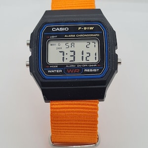 Modded Retro Casio F91W Watch, on an Orange NATO Strap 007 - Etsy