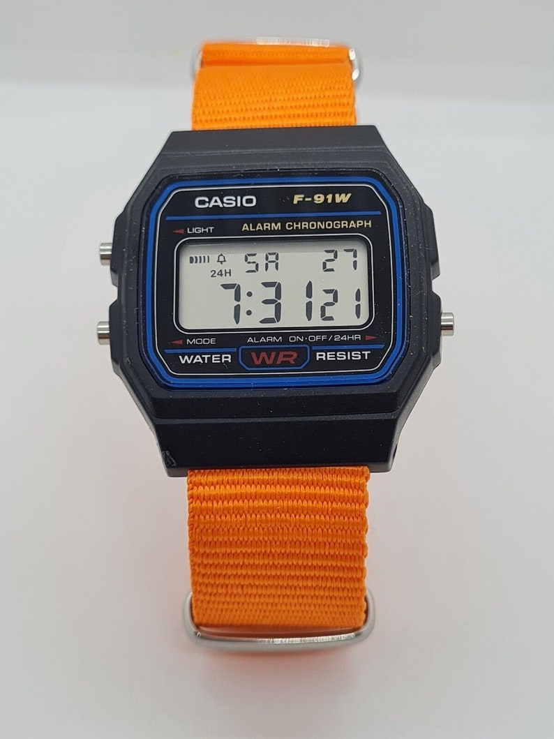 Modded Retro Casio F91W Watch, on an Orange NATO Strap 007 - Etsy