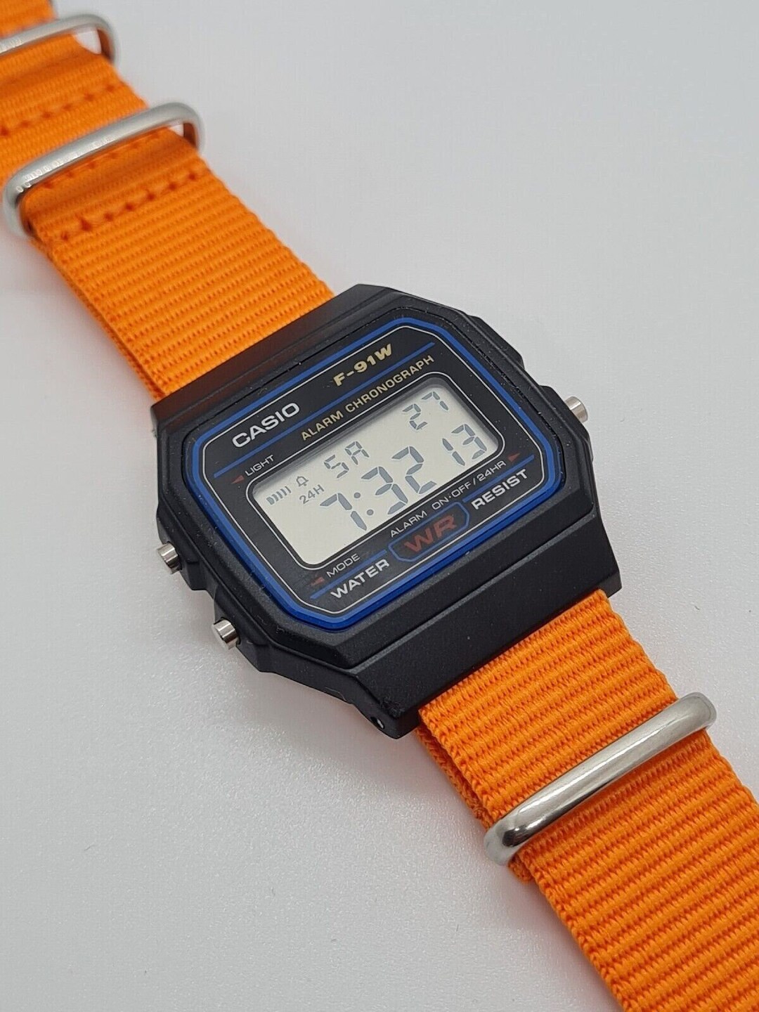 Modded Retro Casio F91W Watch, on an Orange NATO Strap 007 - Etsy
