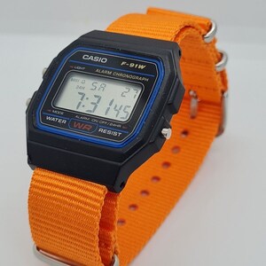 Modded Retro Casio F91W Watch, on an Orange NATO Strap 007 - Etsy