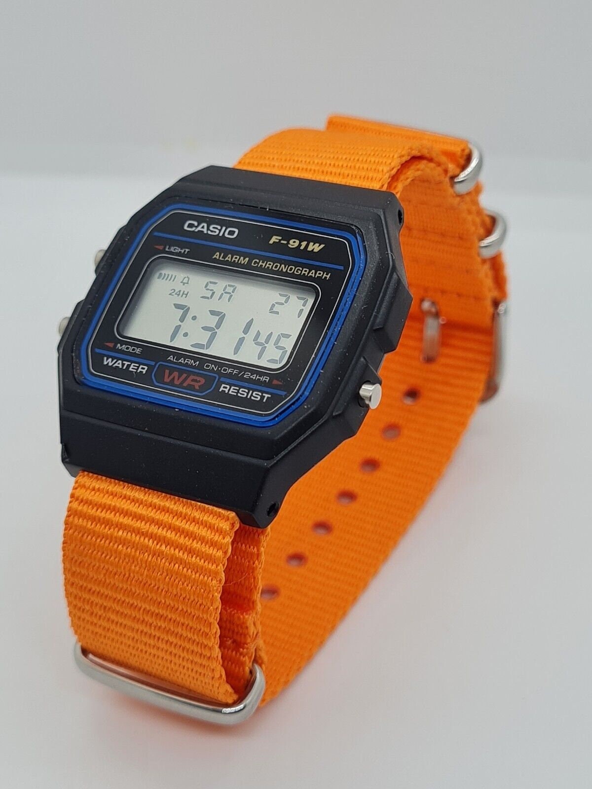 Modded Retro Casio F91W Watch, on an Orange NATO Strap 007 - Etsy