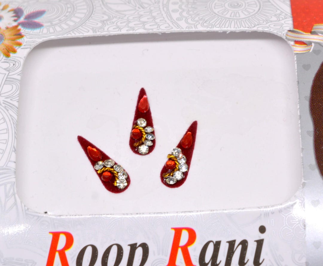 Maroon Long Teardrop Bridal Bindis With Diamond Crystals, Tilak Bindis ...