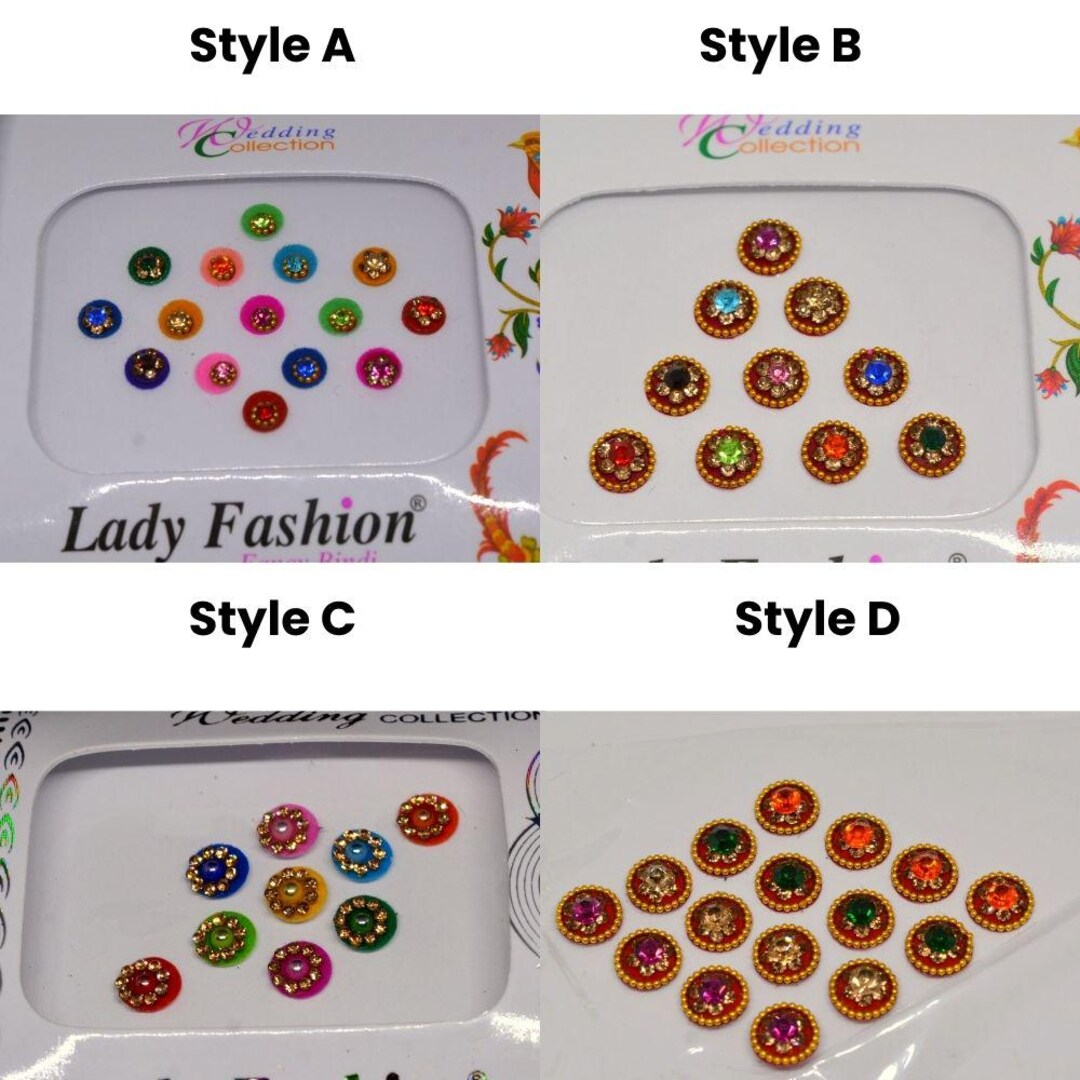 Multicolour Golden Stone Bindis Pack – Fancy Round Crystal Bindis ...