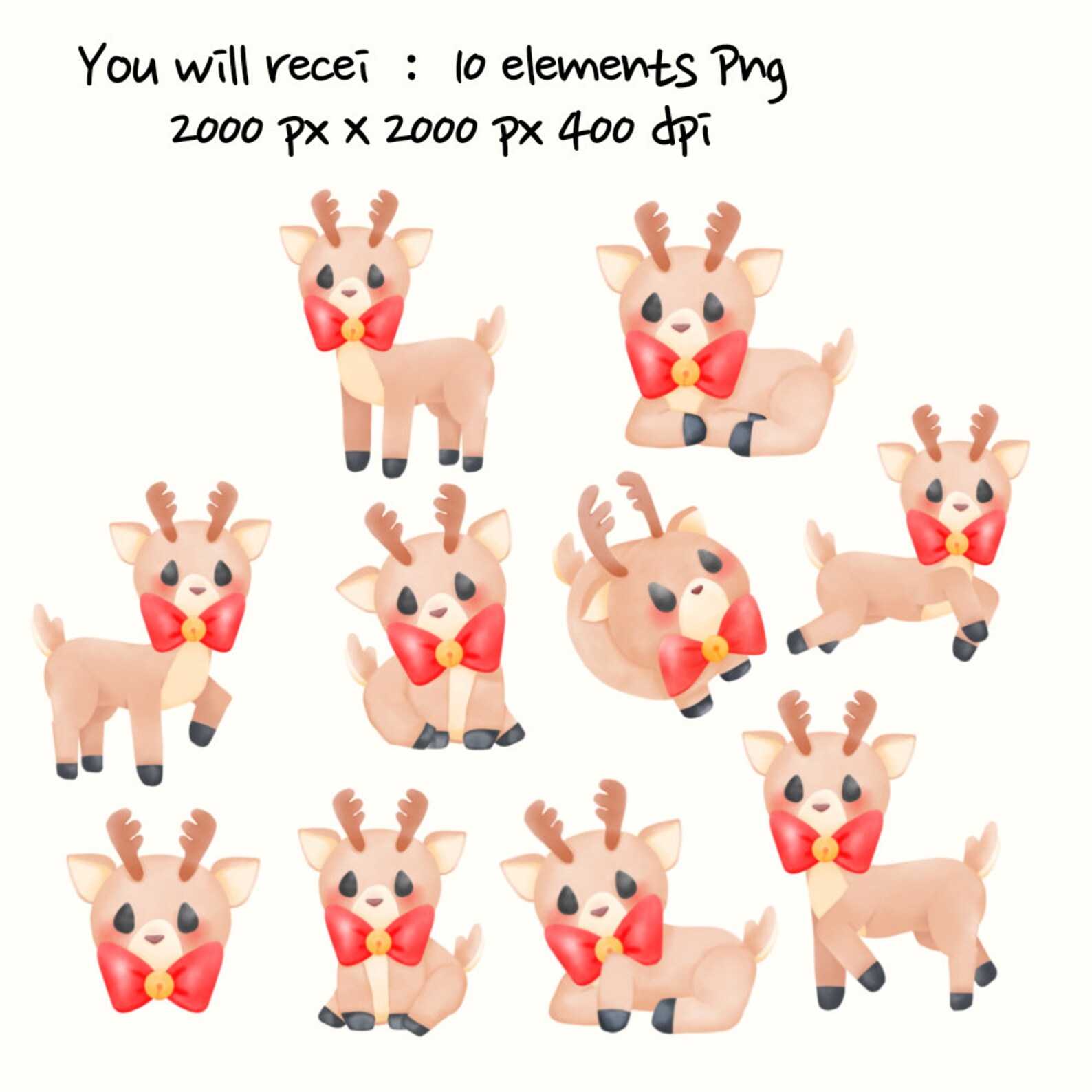 Reindeer Clipart Set Cute Reindeer Christmas Theme Illustration Png ...