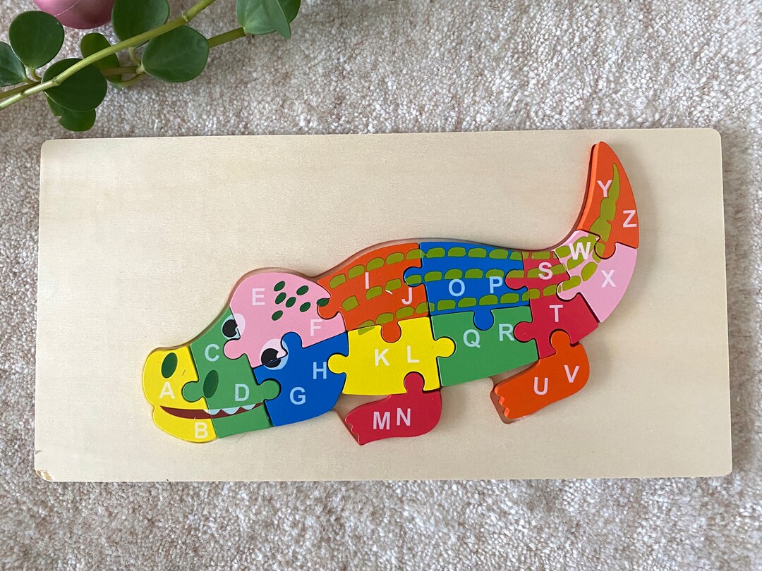 Educational Board Wooden Alphabet Puzzle Learning Toy Crocodile Cute ...