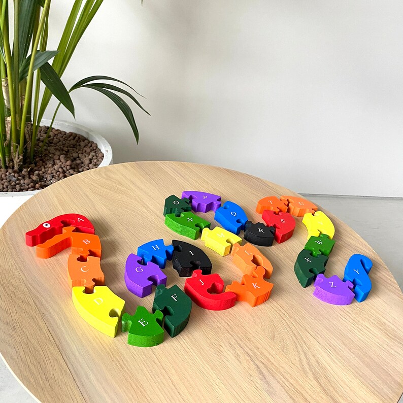 Educational Toy Wooden Snake Colourful Learning Jigsaw Puzzle Wooden ...