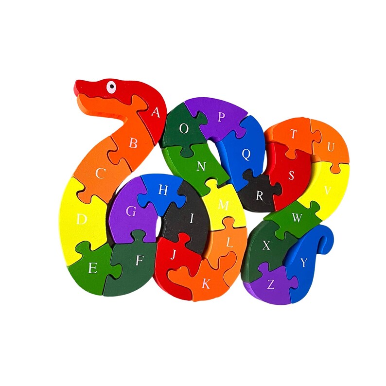 Snake Alphabet Puzzle, Wooden ABC Puzzle, Eco-friendly Toy, Wooden ...