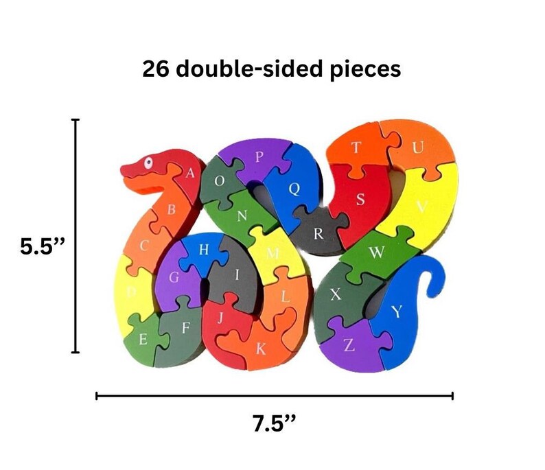Snake Alphabet Puzzle, Wooden ABC Puzzle, Eco-friendly Toy, Wooden ...