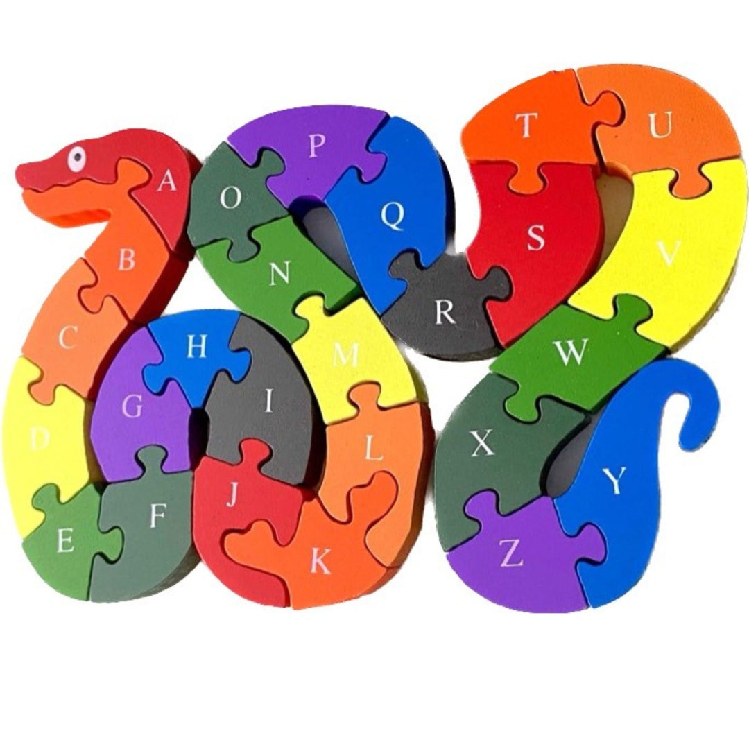 Snake Alphabet Puzzle, Wooden ABC Puzzle, Eco-friendly Toy, Wooden ...